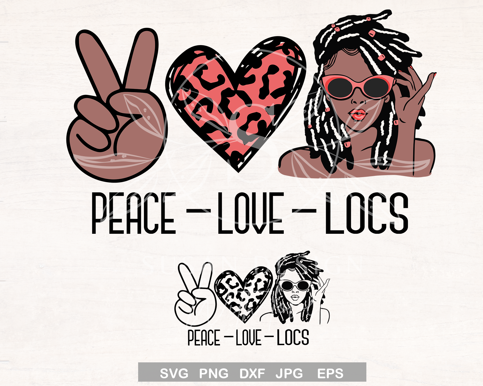 Peace Love Locs SVG Bundle, Black Woman Dreadlock Design – SVG-PNG ...